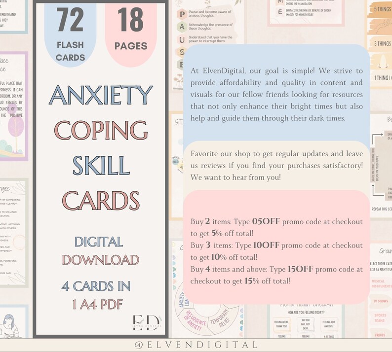 Anxiety Coping Skills Cards Calm Down Corner Psychologist - Etsy