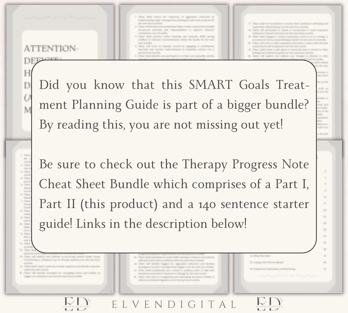 SMART Goals Treatment Planning Guide for Therapist Progress Notes ...