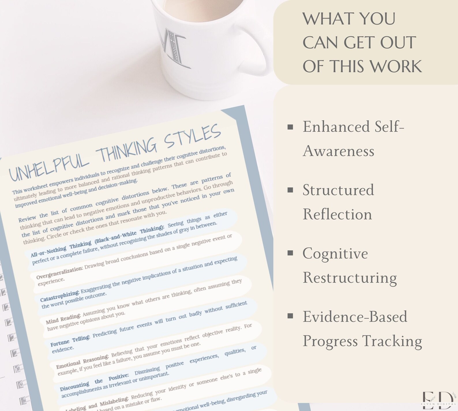 CBT Thought Record Worksheet CBT Unhelpful Thinking Styles Counseling ...