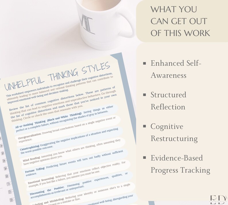 CBT Thought Record Worksheet CBT Unhelpful Thinking Styles Counseling ...