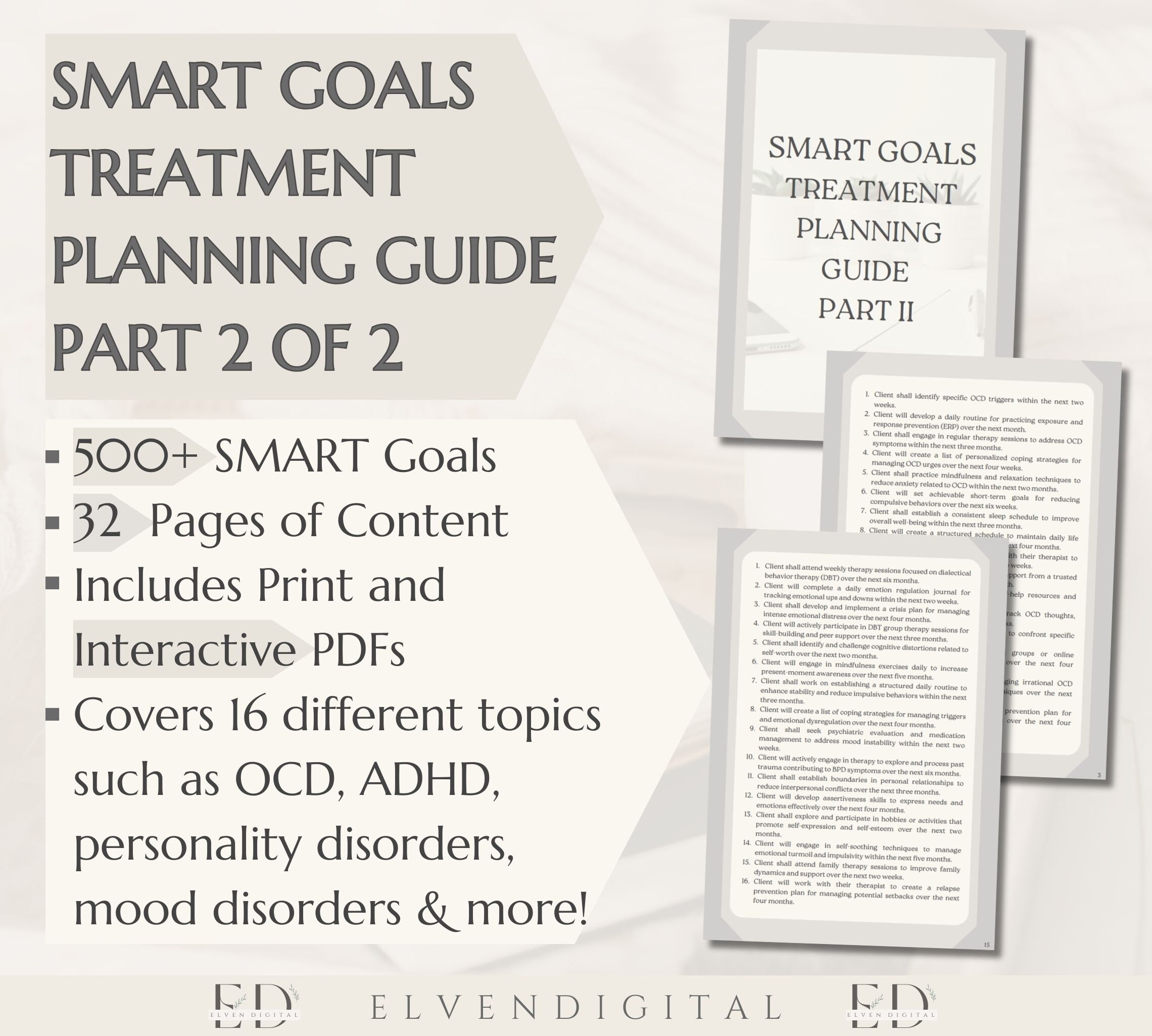 SMART Goals Treatment Planning Guide for Therapist Progress Notes ...