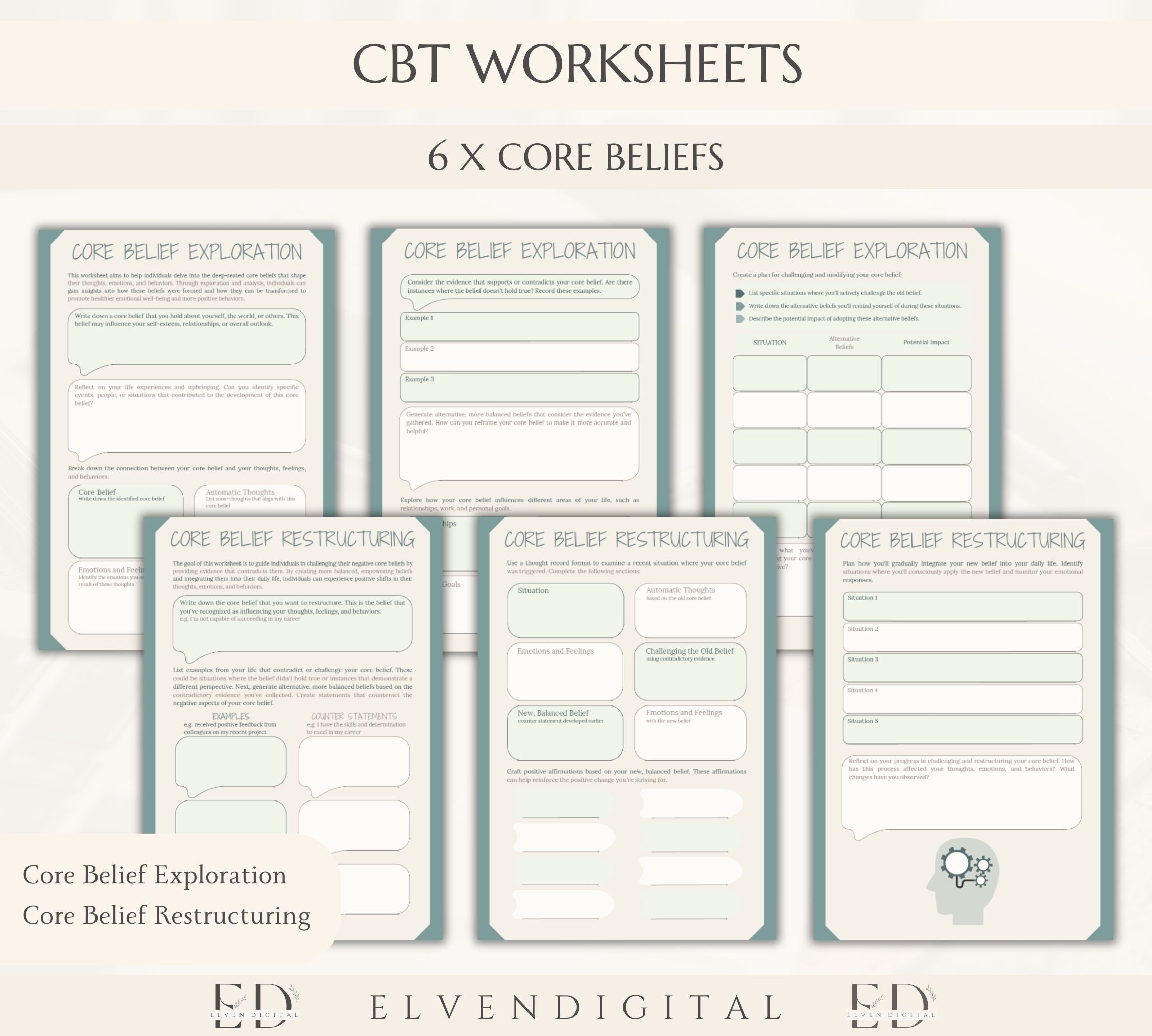 Cognitive Behavioral Therapy Workbook CBT Worksheets Bundle Cognitive ...