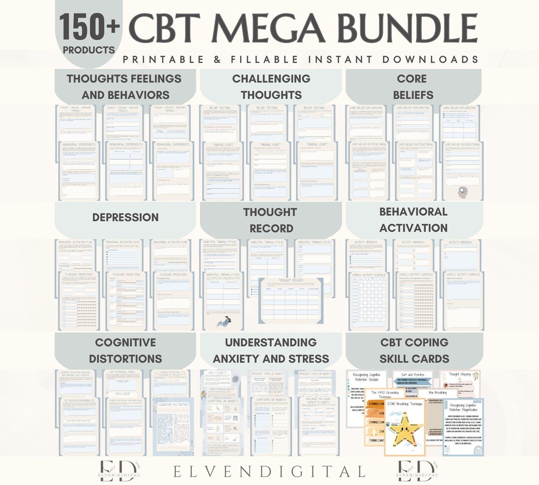 CBT Worksheets for Adults Cbt Worksheet Bundle CBT Therapy Worksheets ...