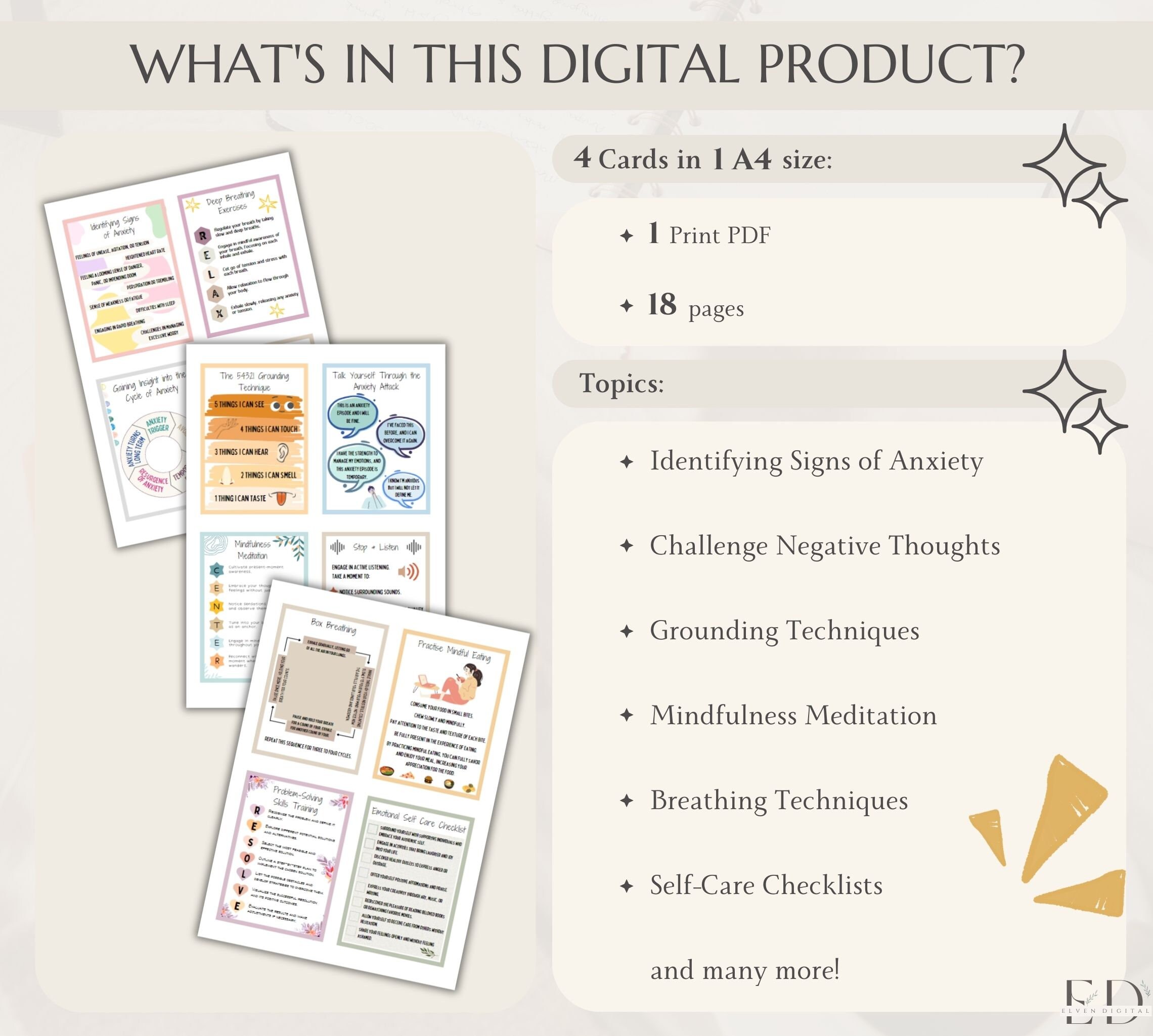 Anxiety Coping Skills Cards Calm Down Corner Psychologist Cards Mental ...