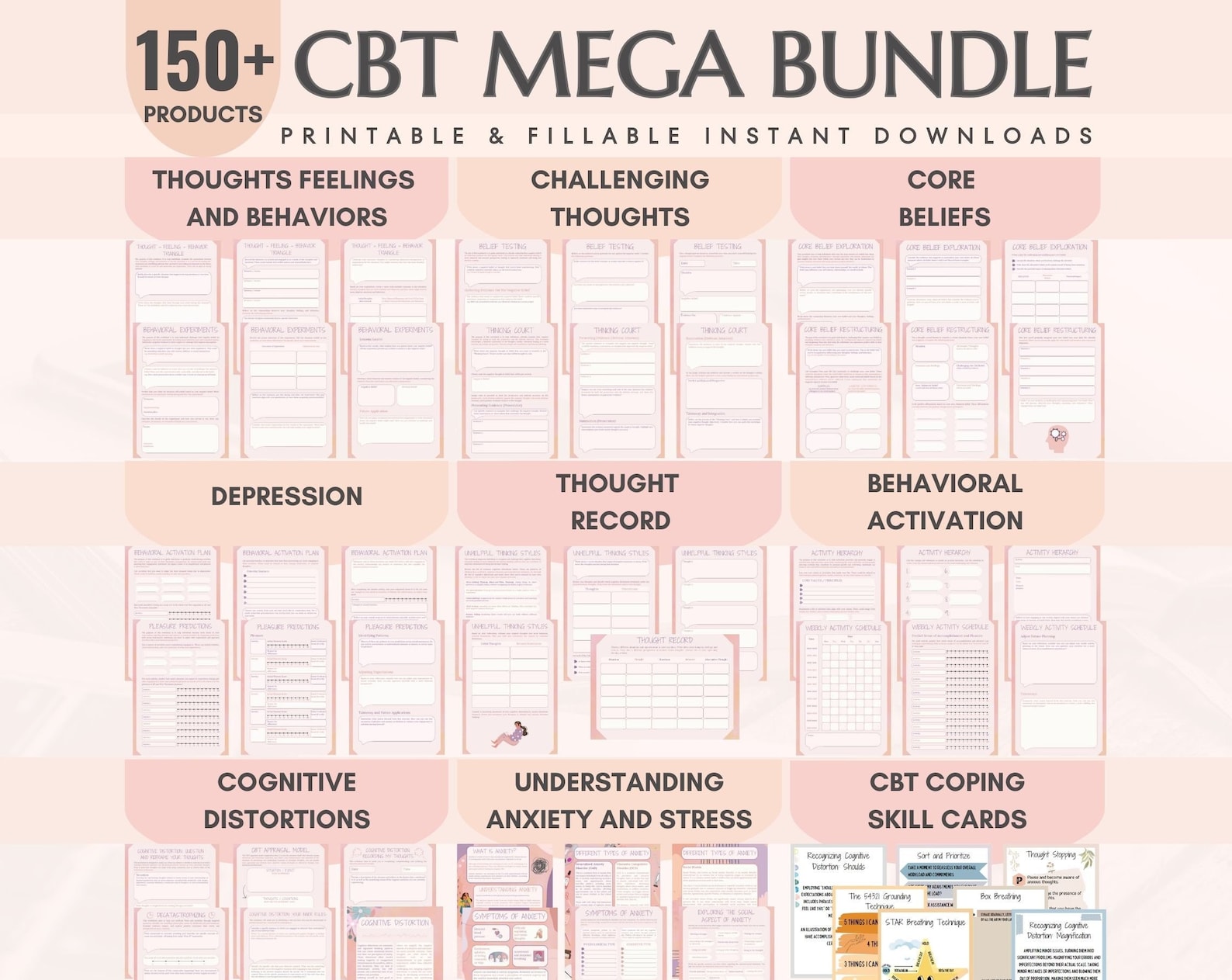 CBT Therapy Worksheets Cbt Bundle for Teens and Adults CBT Coping Skill ...