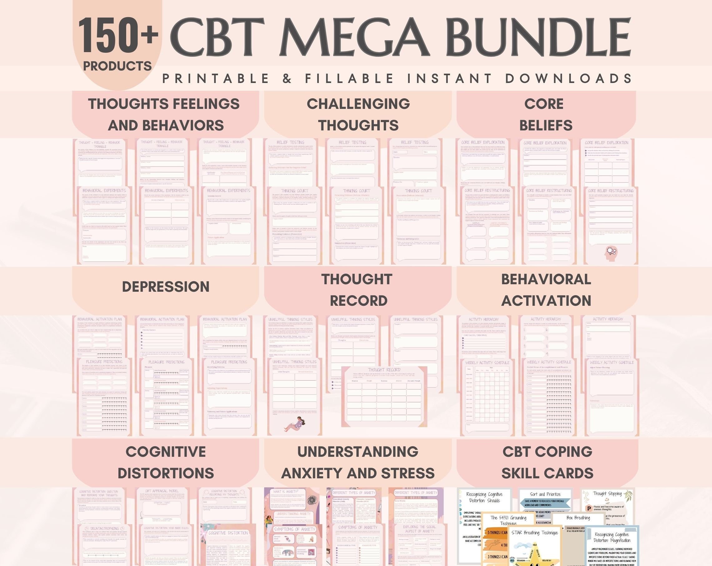 CBT Therapy Worksheets Cbt Bundle for Teens and Adults CBT Coping Skill ...