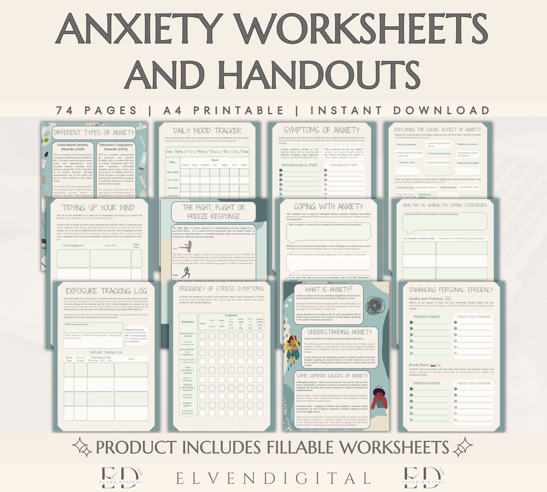 Anxiety Worksheets for Therapist Anxiety Coping Skills Worksheets for ...