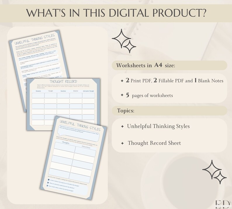 CBT Thought Record Worksheet CBT Unhelpful Thinking Styles Counseling ...