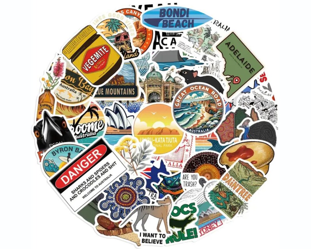 Australian-themed Vinyl Stickers: Aussie Landmarks, Animals - 50pcs - Etsy