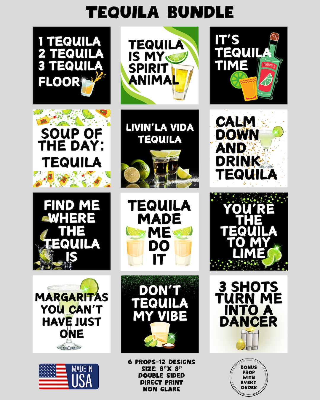 Tequila Photo Booth Props, Party Events, 8x8 Double Sided - Etsy
