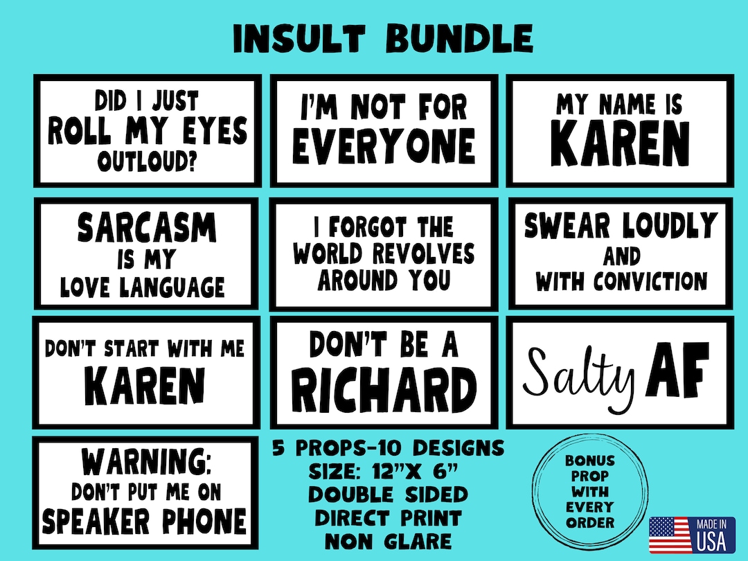 Insult Photo Booth Props, Sarcastic Party Signs - Etsy