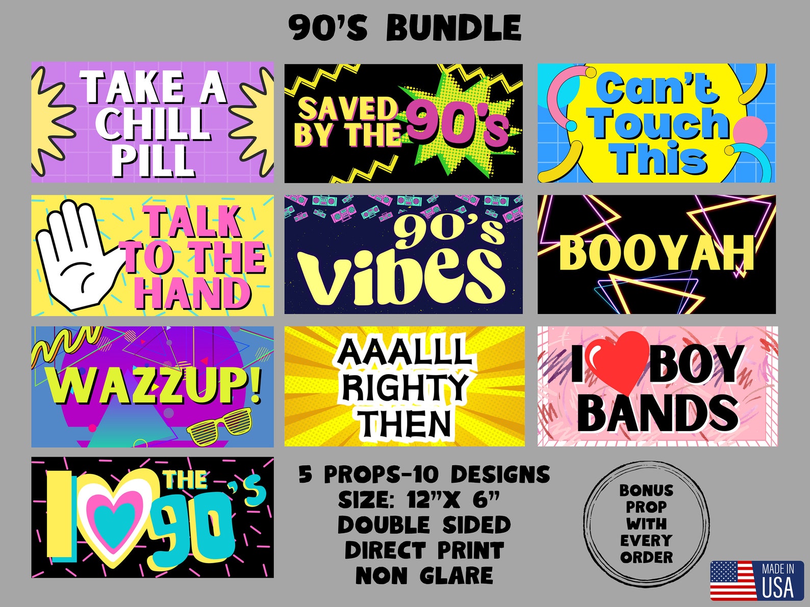 90's Photo Booth Props, Party Events, Double Sided - Etsy