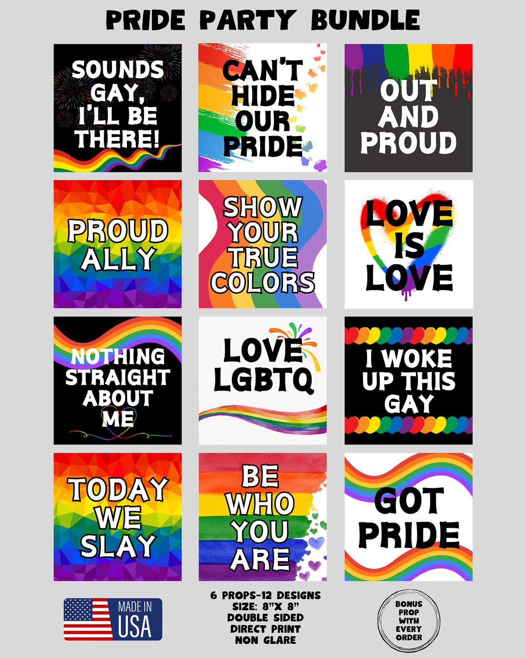 Pride Party Bundle, Photo Booth Props, 360 Photo Booth Props, Custom ...