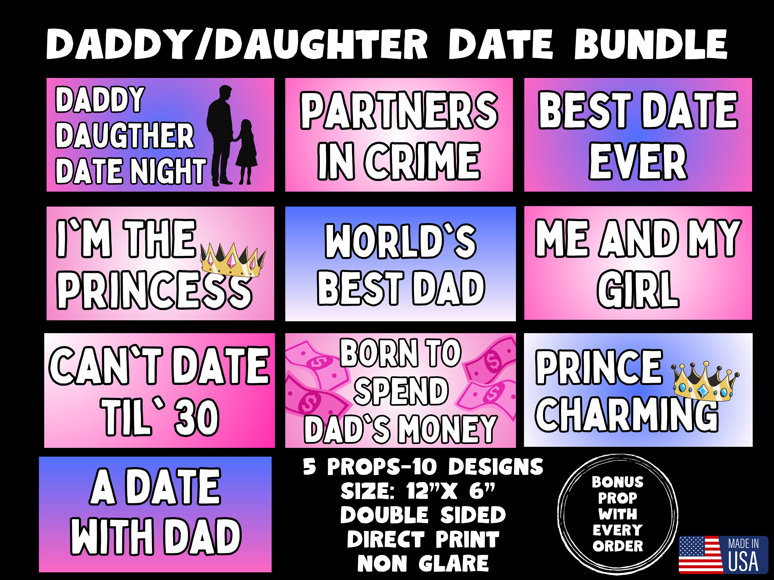 Daddy Daughter Date Photo Booth Props, Double Sided Signs - Etsy