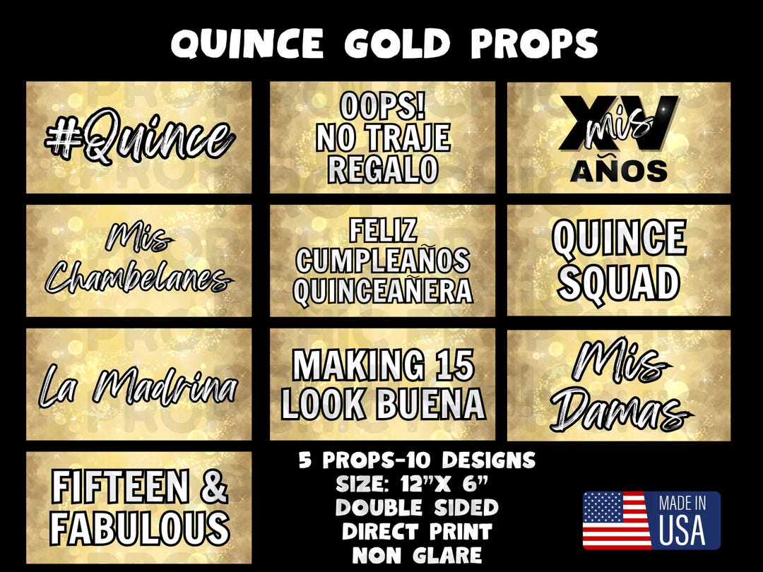 Quinceañera Photo Booth Props, Gold Party Signs, Double Sided - Etsy