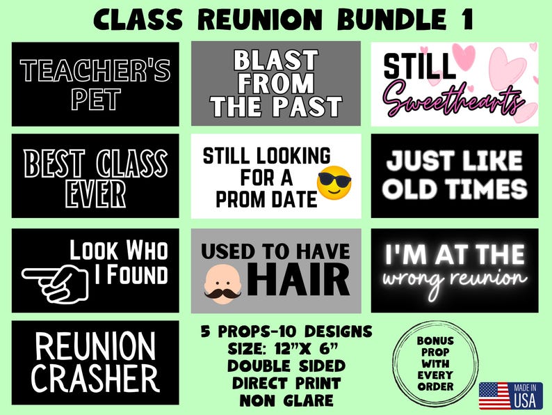 Class Reunion Photo Booth Props, Double Sided, 10 Designs - Etsy