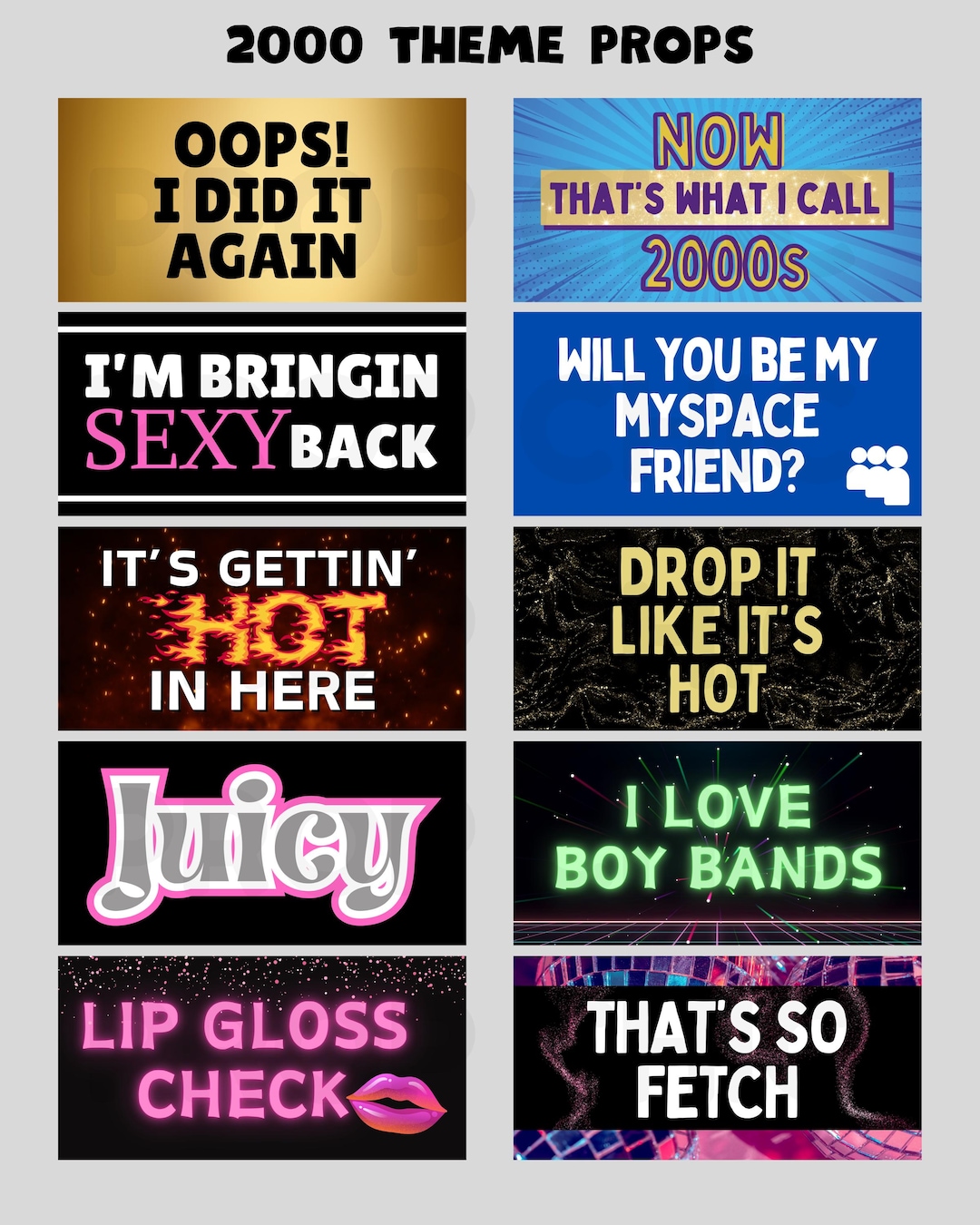 2000 Theme Props, Photo Booth Props, Y2K Party, 360 Photo Booth Props ...