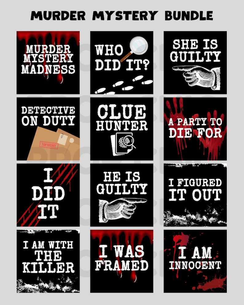 Murder Mystery Photo Booth Props, Double Sided Party Signs - Etsy