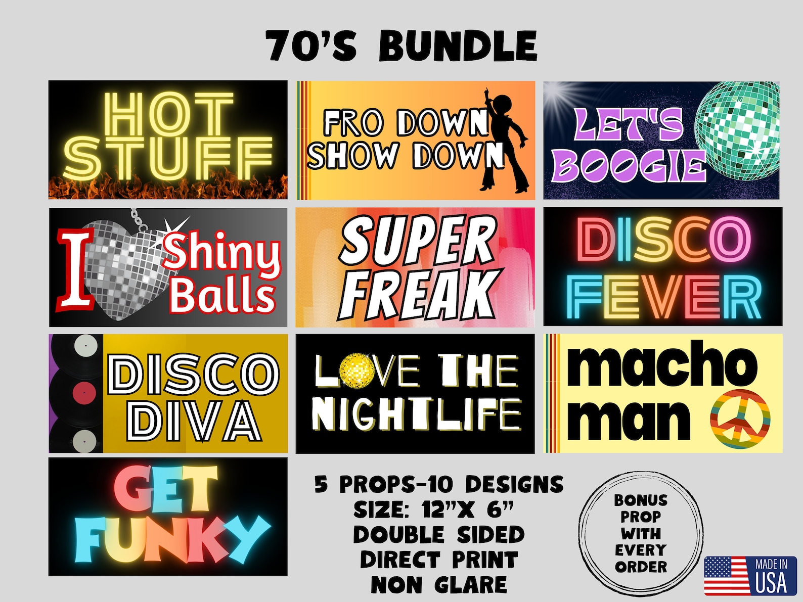 70s Photo Booth Props, Disco Party Decorations, Double Sided, 5 Pack - Etsy