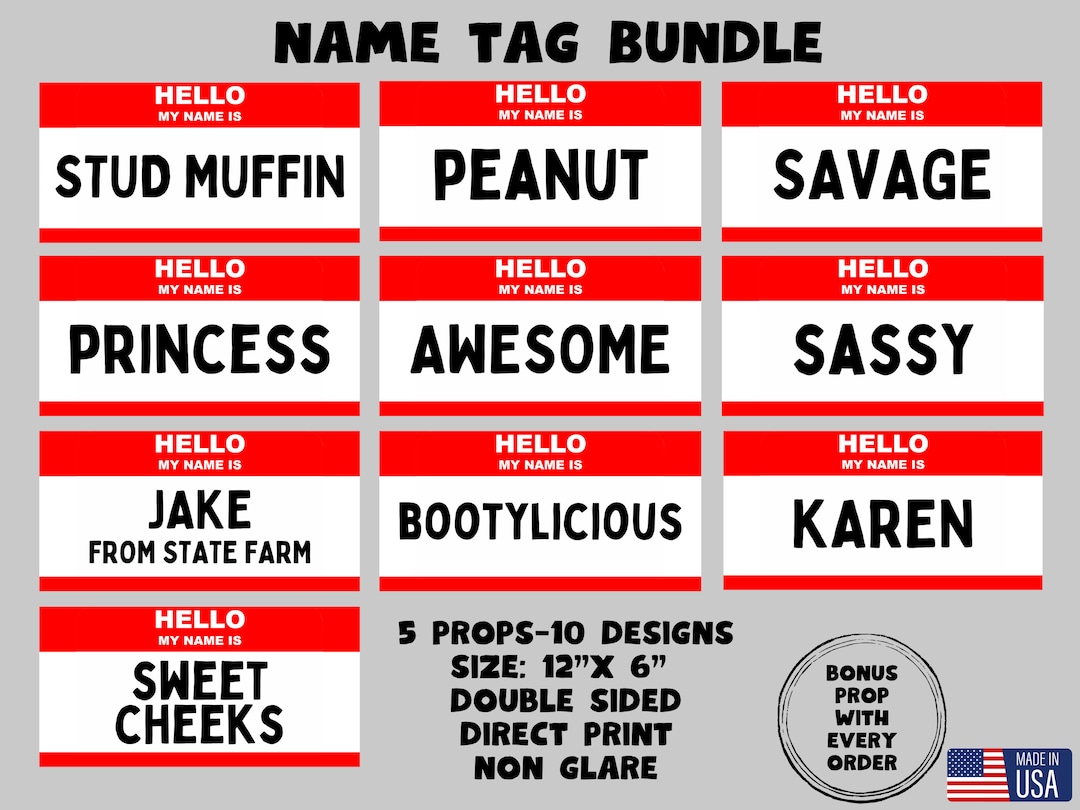 Name Tag-red Bundle, Photo Booth Props, 360 Photo Booth Props, Custom ...