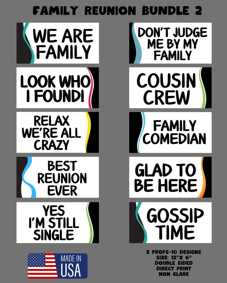 Family Reunion Photo Booth Props, Double Sided, 10 Designs - Etsy