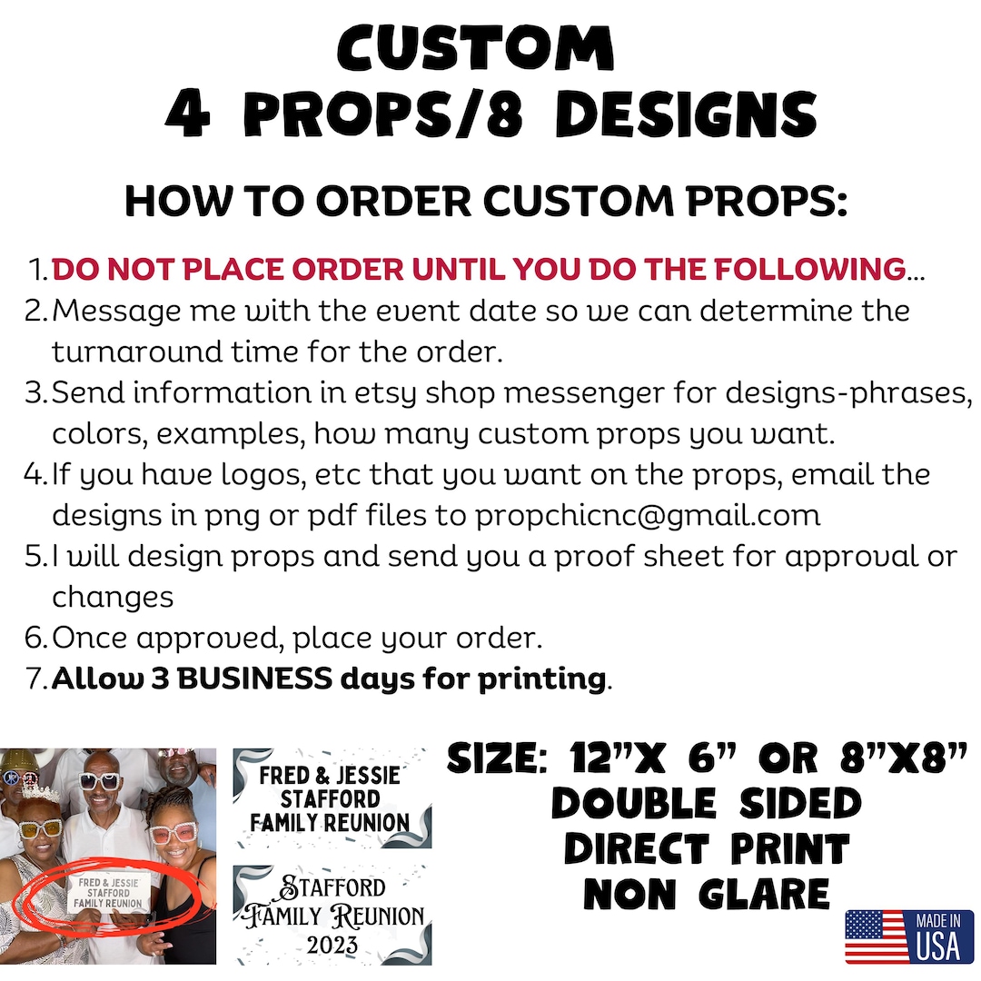 Custom Photo Booth Props, 4 Double Sided Designs - Etsy