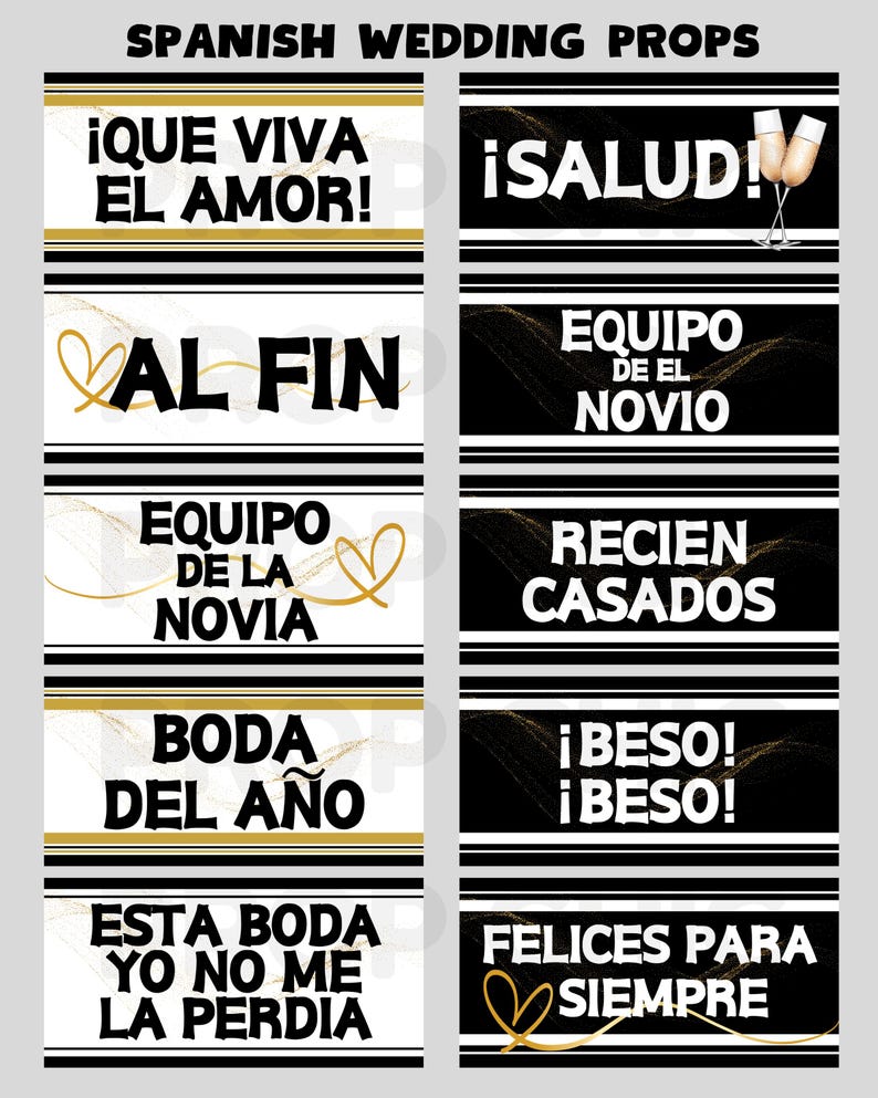 Spanish Wedding Photo Booth Props, Double Sided Signs - Etsy