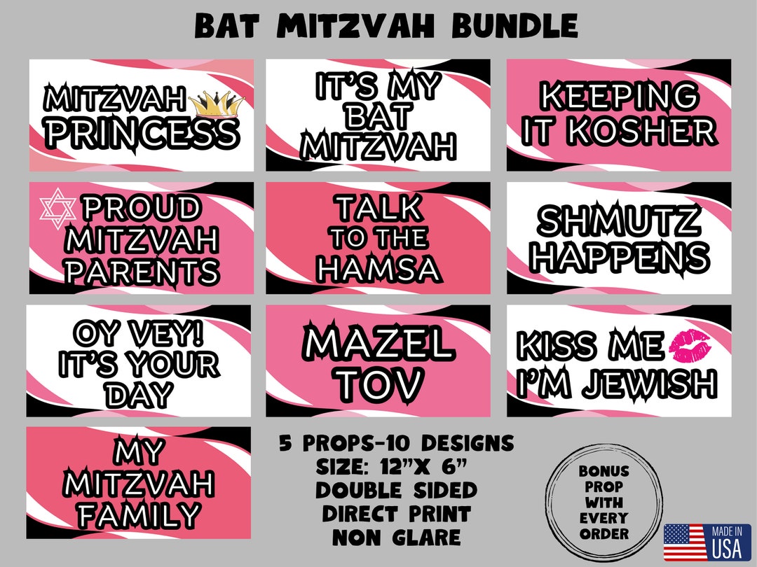 Bat Mitzvah Photo Booth Props, Double Sided, 10 Designs - Etsy