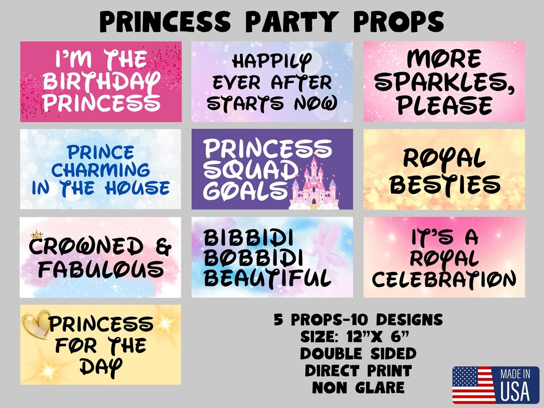 Princess Party Photo Booth Props, Double Sided, Birthday Events - Etsy