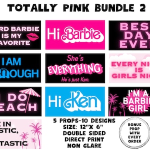 Pink Photo Booth Props, Barbie Theme Party, Double Sided Signs - Etsy