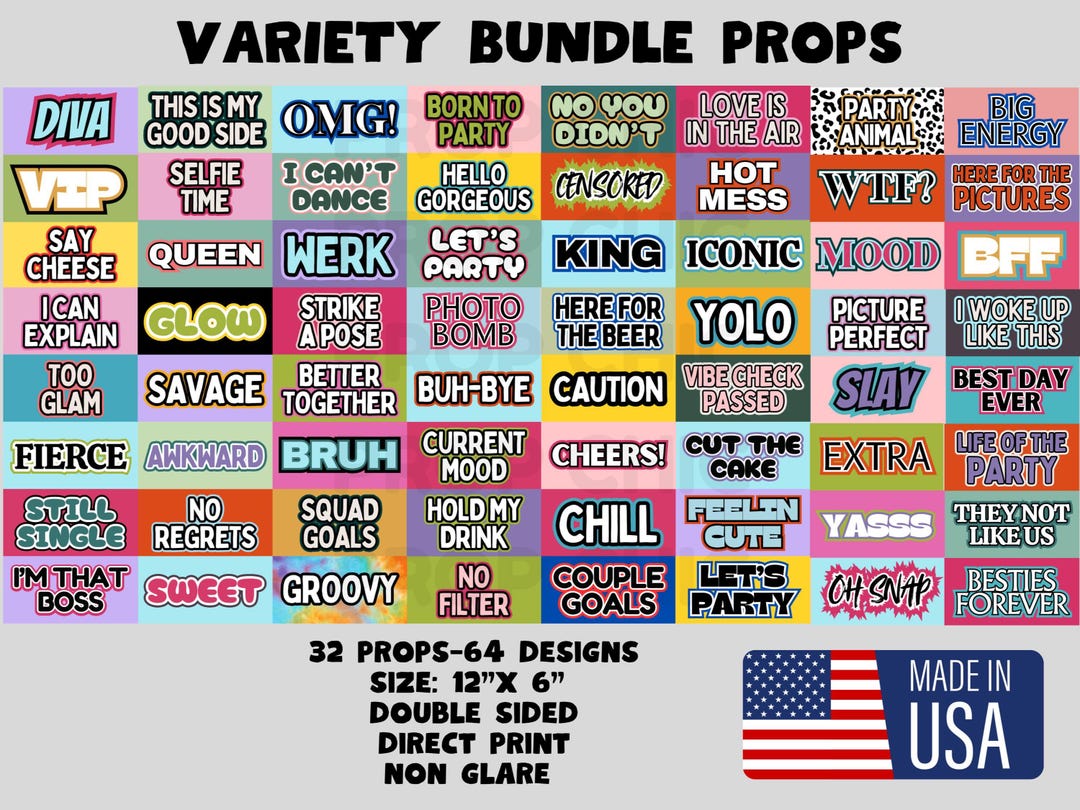 Party Photo Booth Props, Double Sided, 64 Designs - Etsy