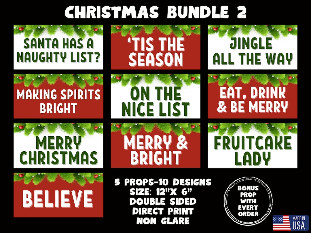 Christmas 2 Photo Booth Props, Double Sided Holiday Party Signs - Etsy