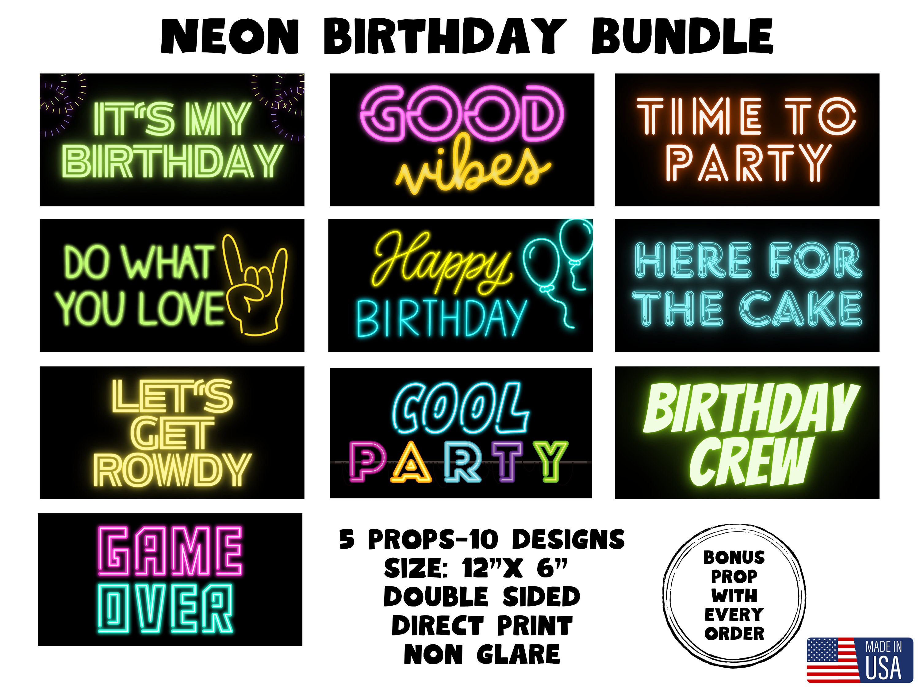 Neon Birthday Photo Booth Props, Double Sided, Party Events - Etsy