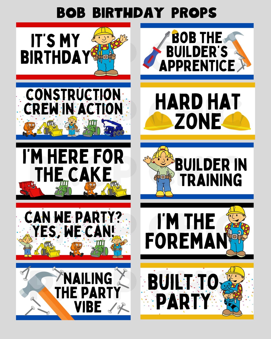 Bob the Builder Props, Photo Booth Props, Birthday Party, 360 Photo ...