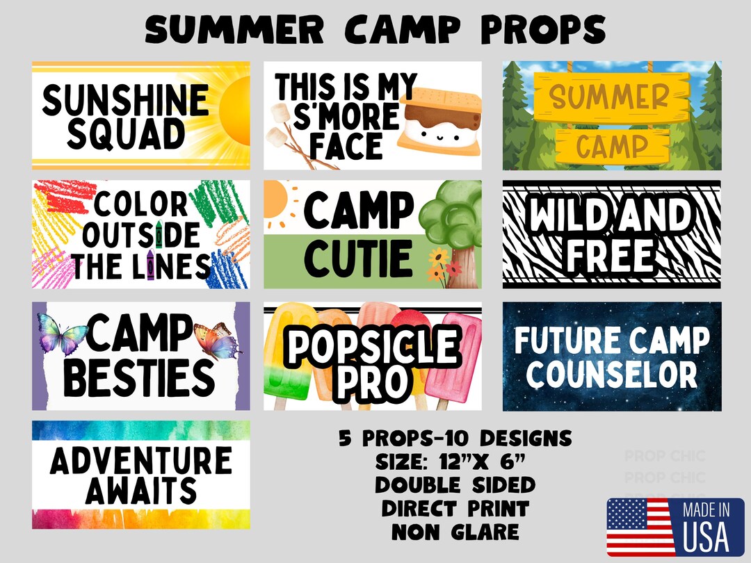 Summer Camp Photo Booth Props, Double Sided, 10 Designs - Etsy
