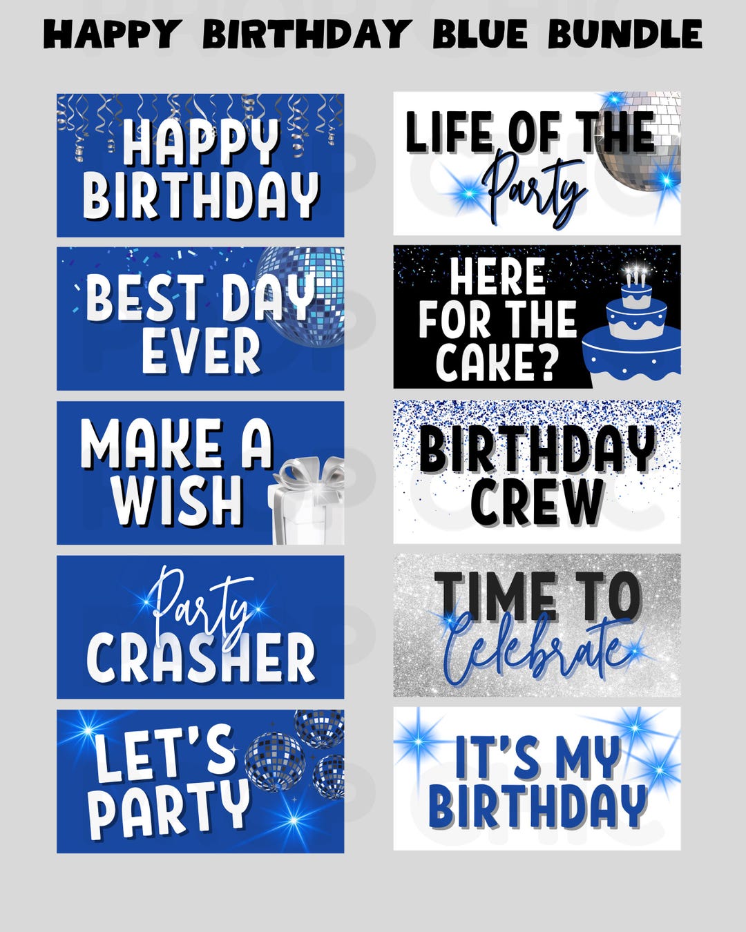 HAPPY BIRTHDAY BLUE Bundle, Photo Booth Props, 360 Photo Booth Props ...