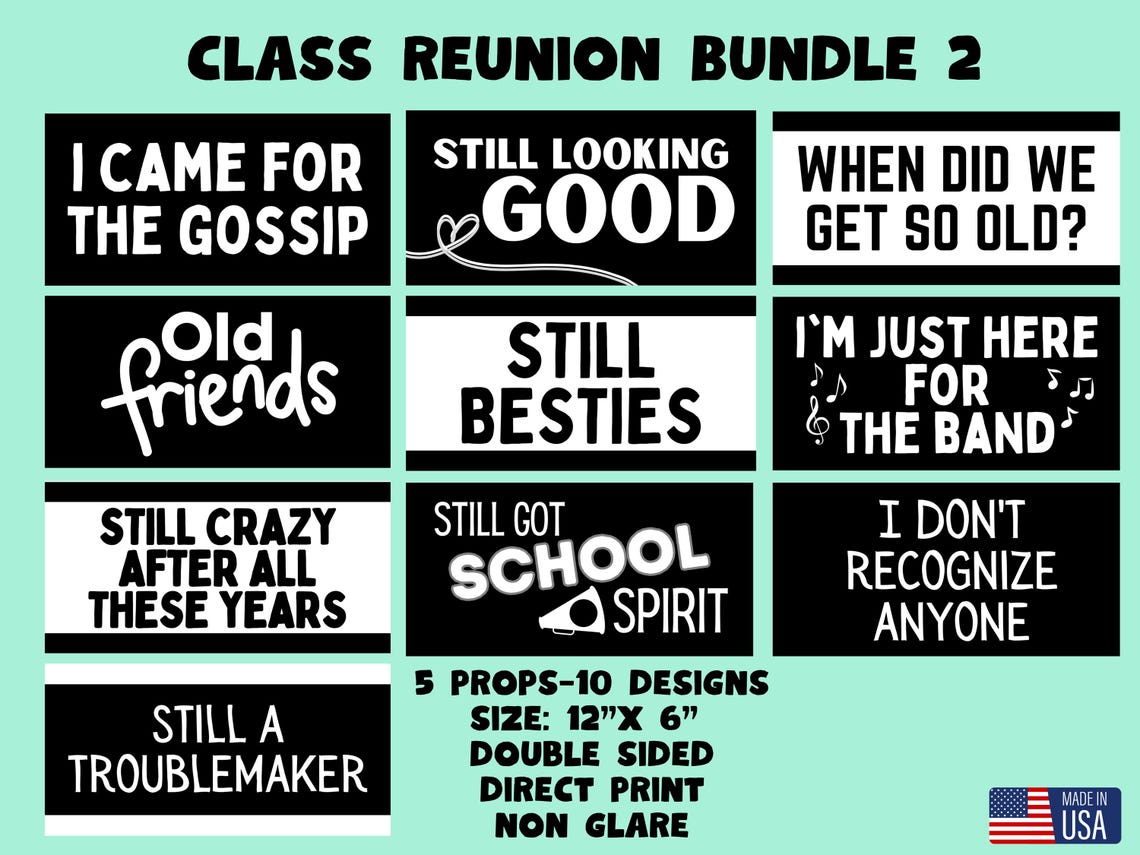 Class Reunion Photo Booth Props, Double Sided, 10 Designs - Etsy