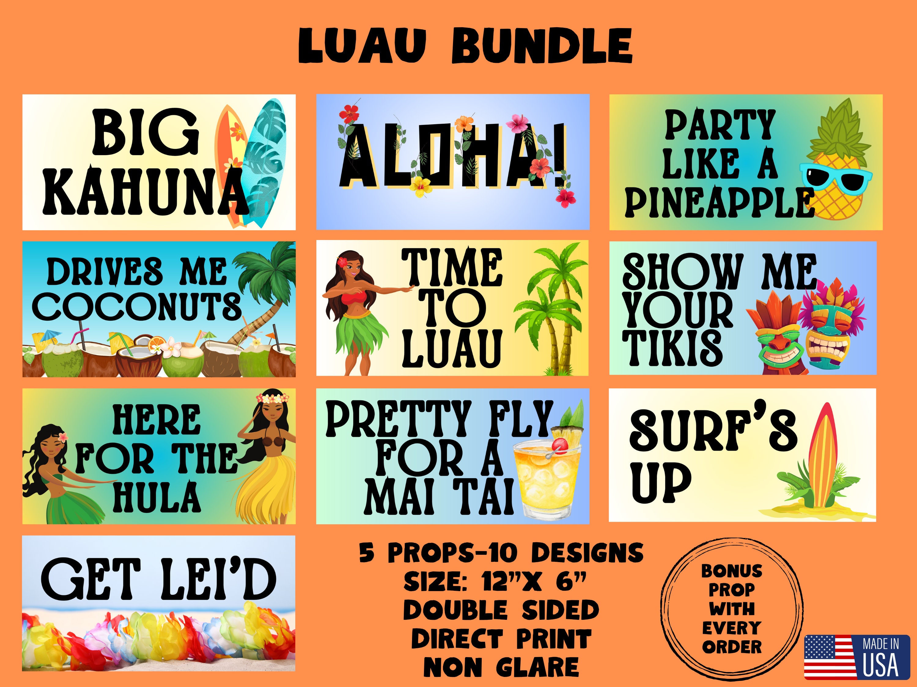 Luau Photo Booth Props, Hawaiian Party Decorations - Etsy