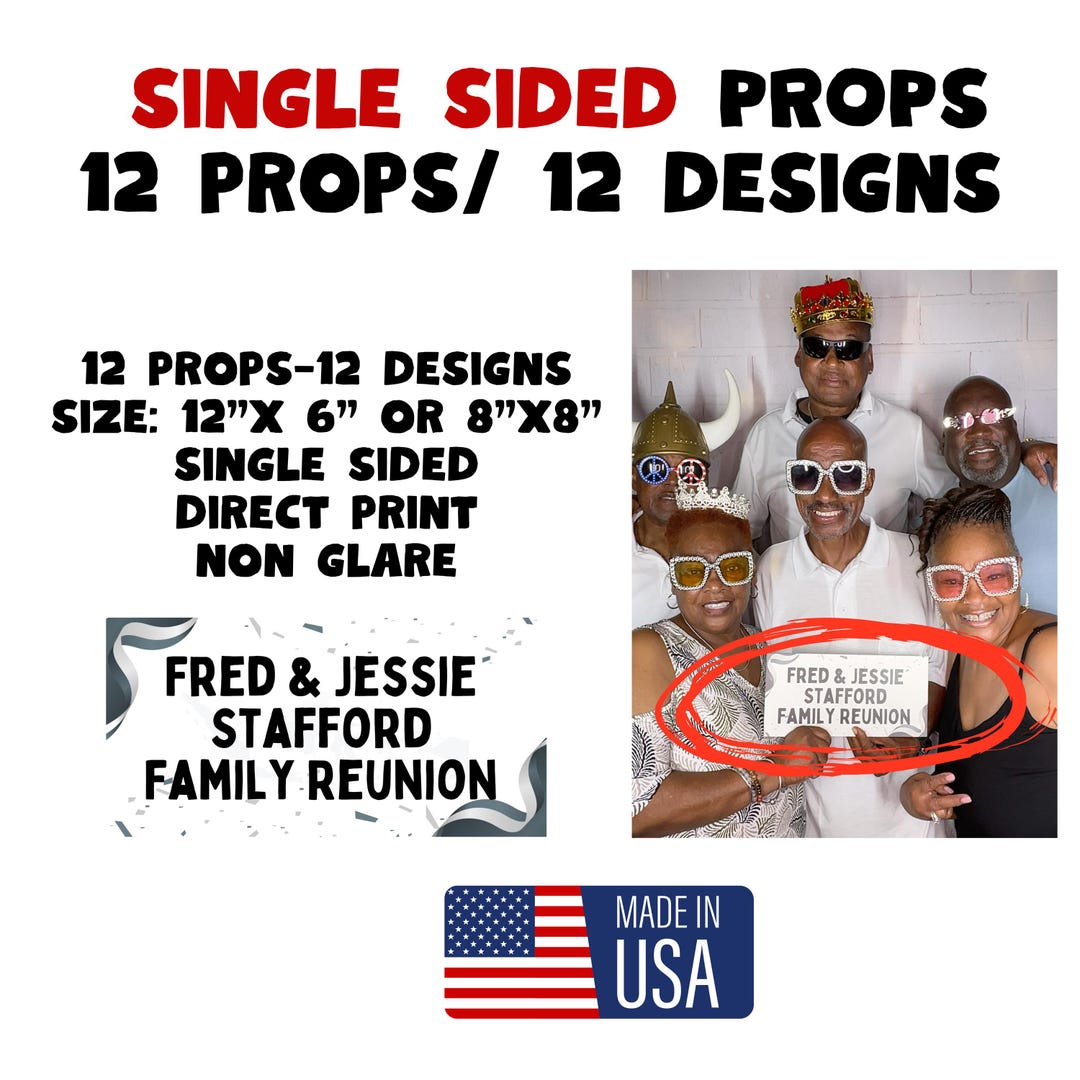 12 Single Sided Props, Photo Booth Props, 360 Photo Booth Props, Custom ...
