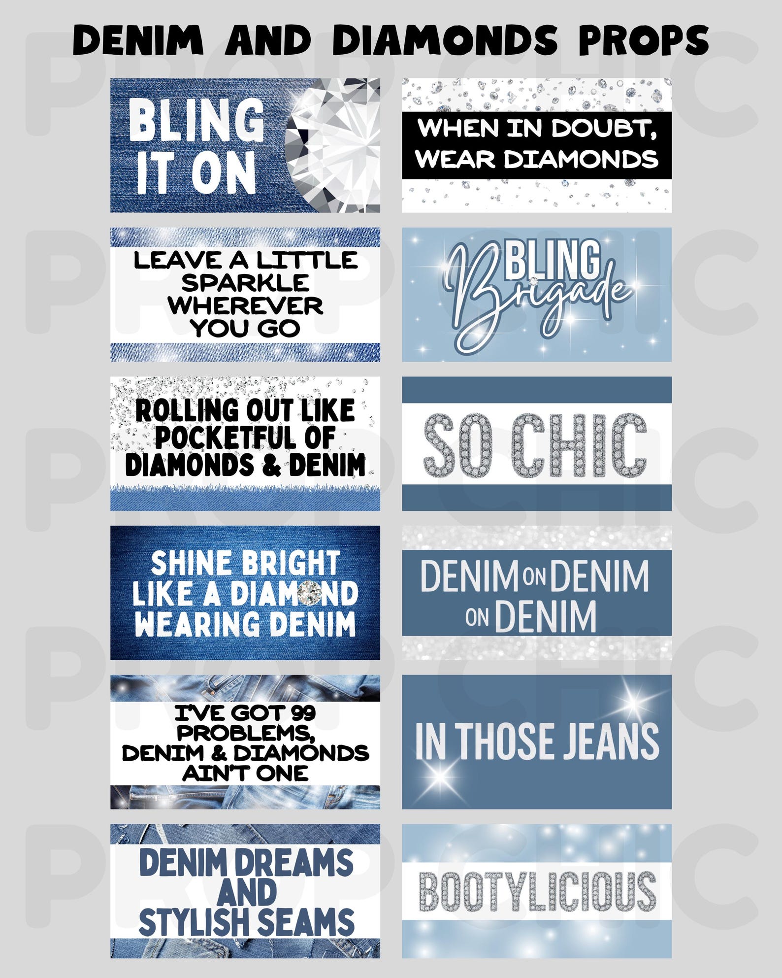 Denim & Diamonds Photo Booth Props, Party Events, Double Sided - Etsy