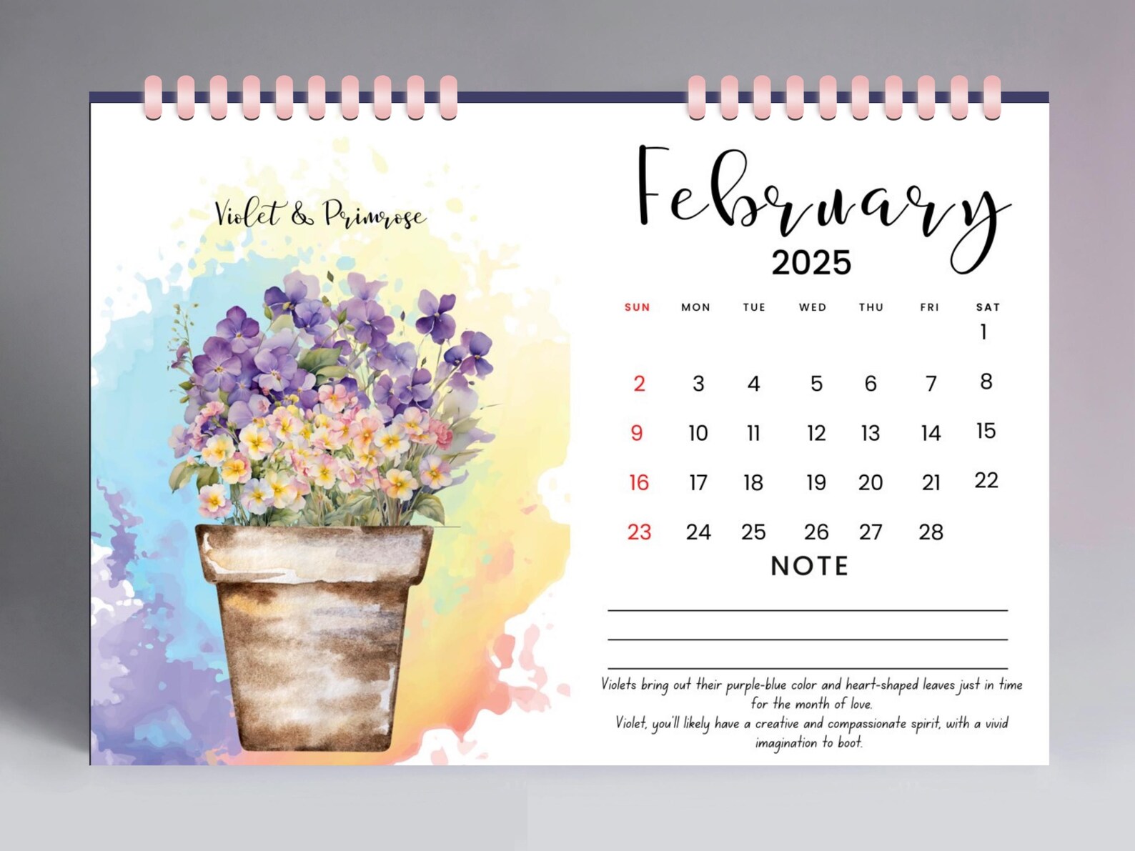 2025 Desk Calendar Flower Basket, Canva Template Calendar 2025, Flower ...