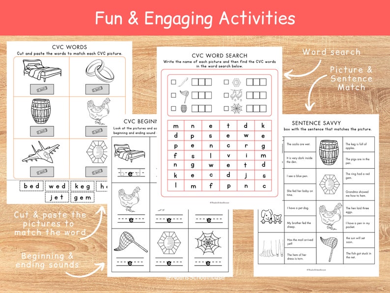 Printable CVC Short ‘e’ Worksheets | Homeschool | Pre-k Activities ...