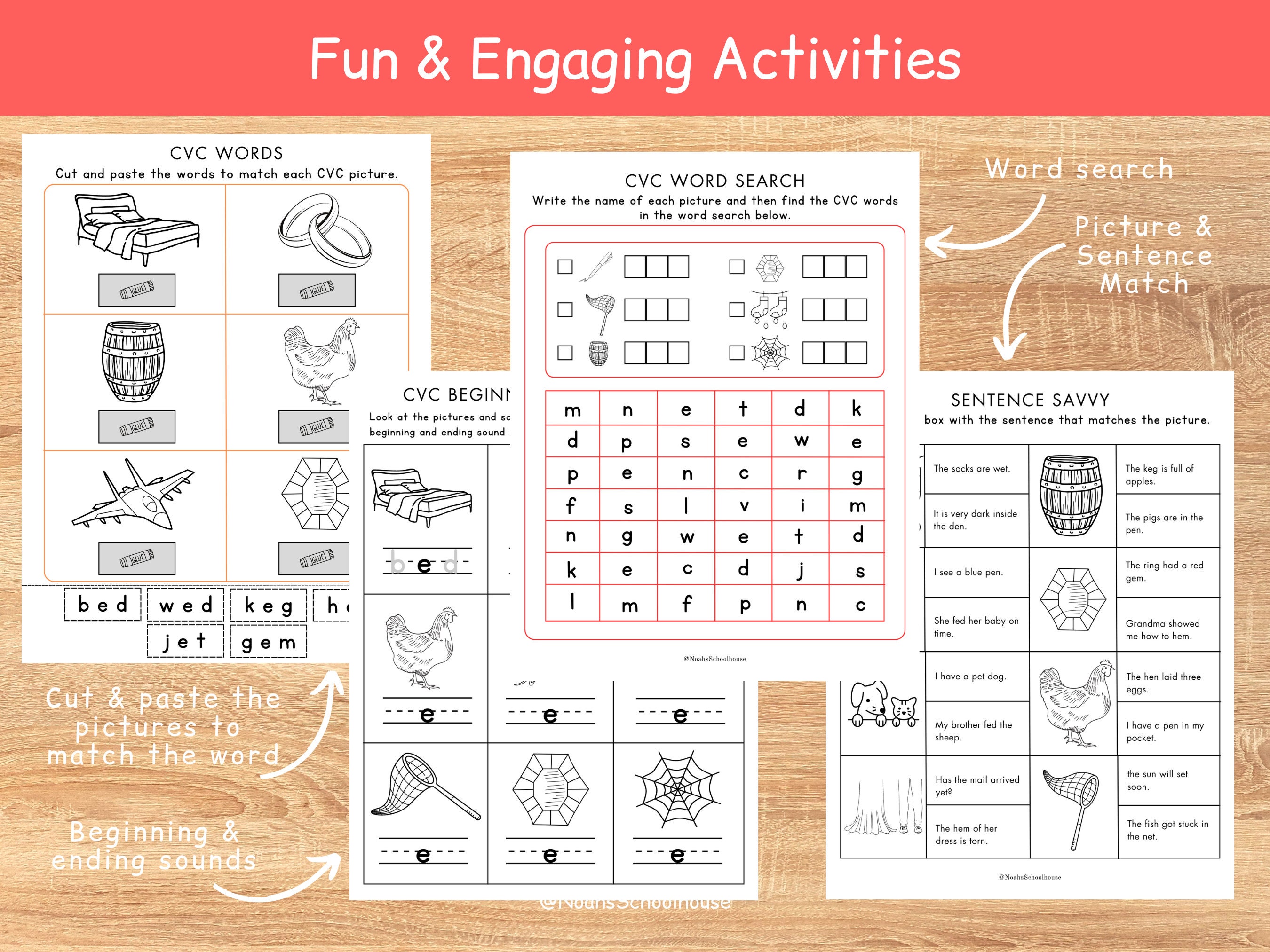 Printable CVC Short ‘e’ Worksheets | Homeschool | Pre-k Activities ...