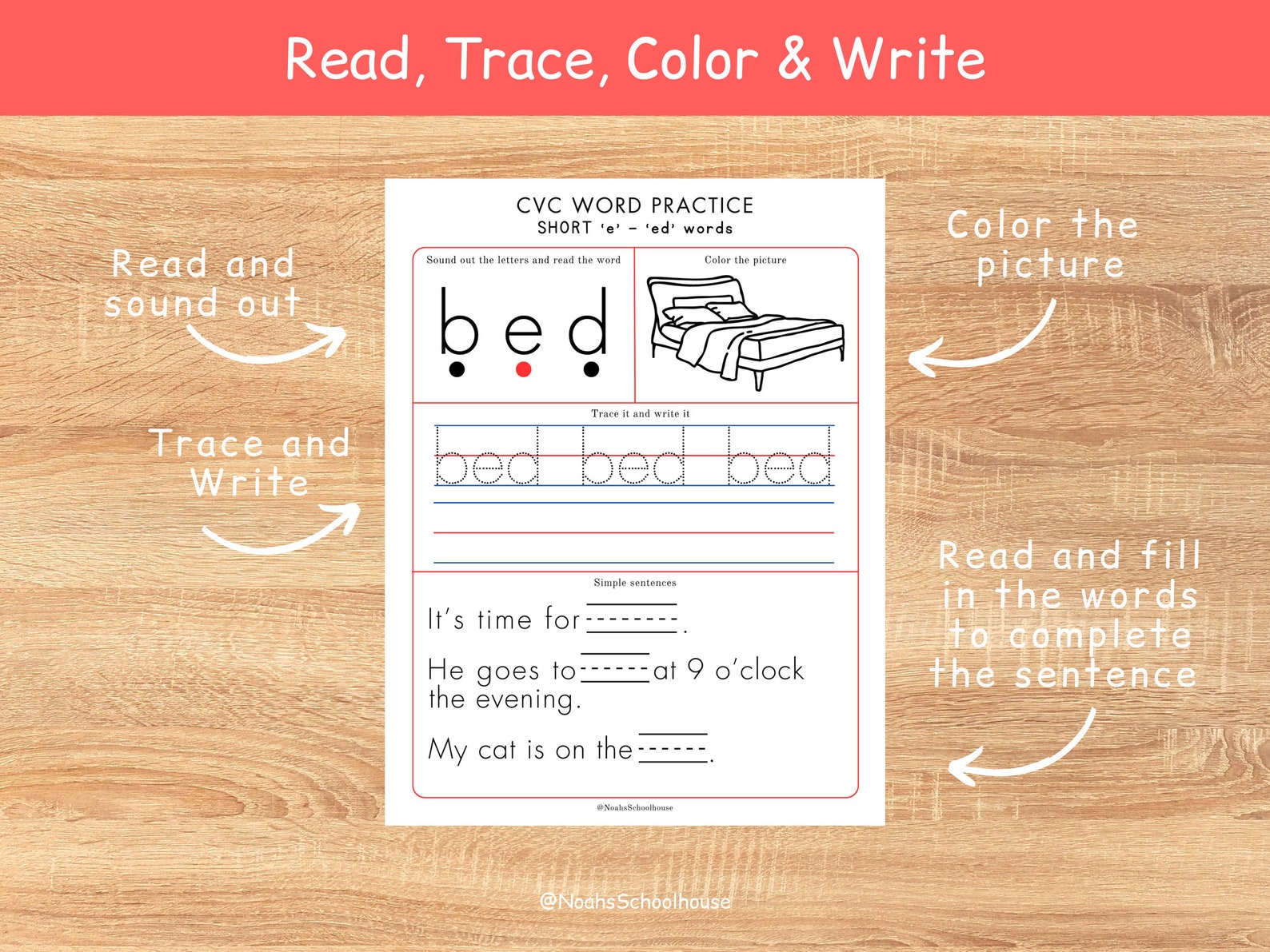 Printable CVC Short ‘e’ Worksheets | Homeschool | Pre-k Activities ...
