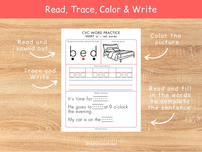 Printable CVC Short ‘e’ Worksheets | Homeschool | Pre-k Activities ...