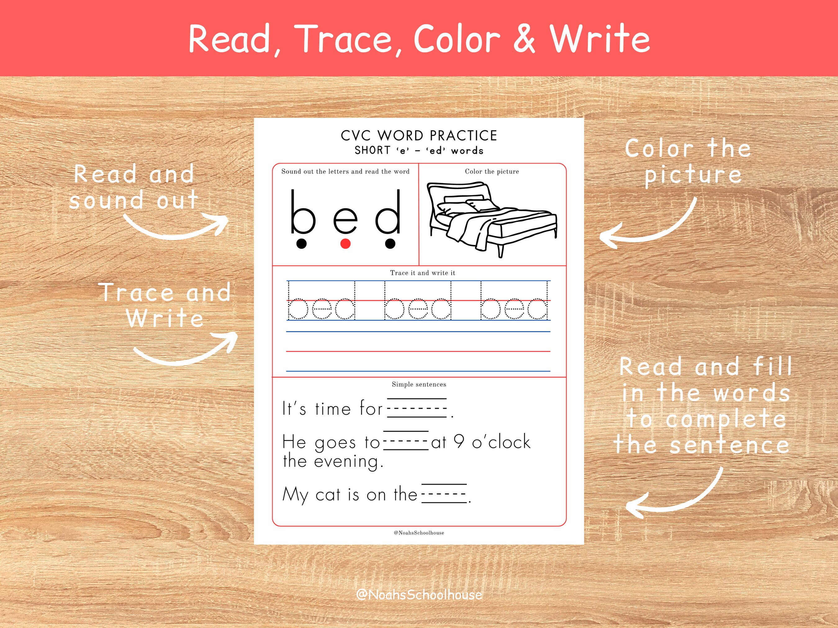 Printable CVC Short ‘e’ Worksheets | Homeschool | Pre-k Activities ...