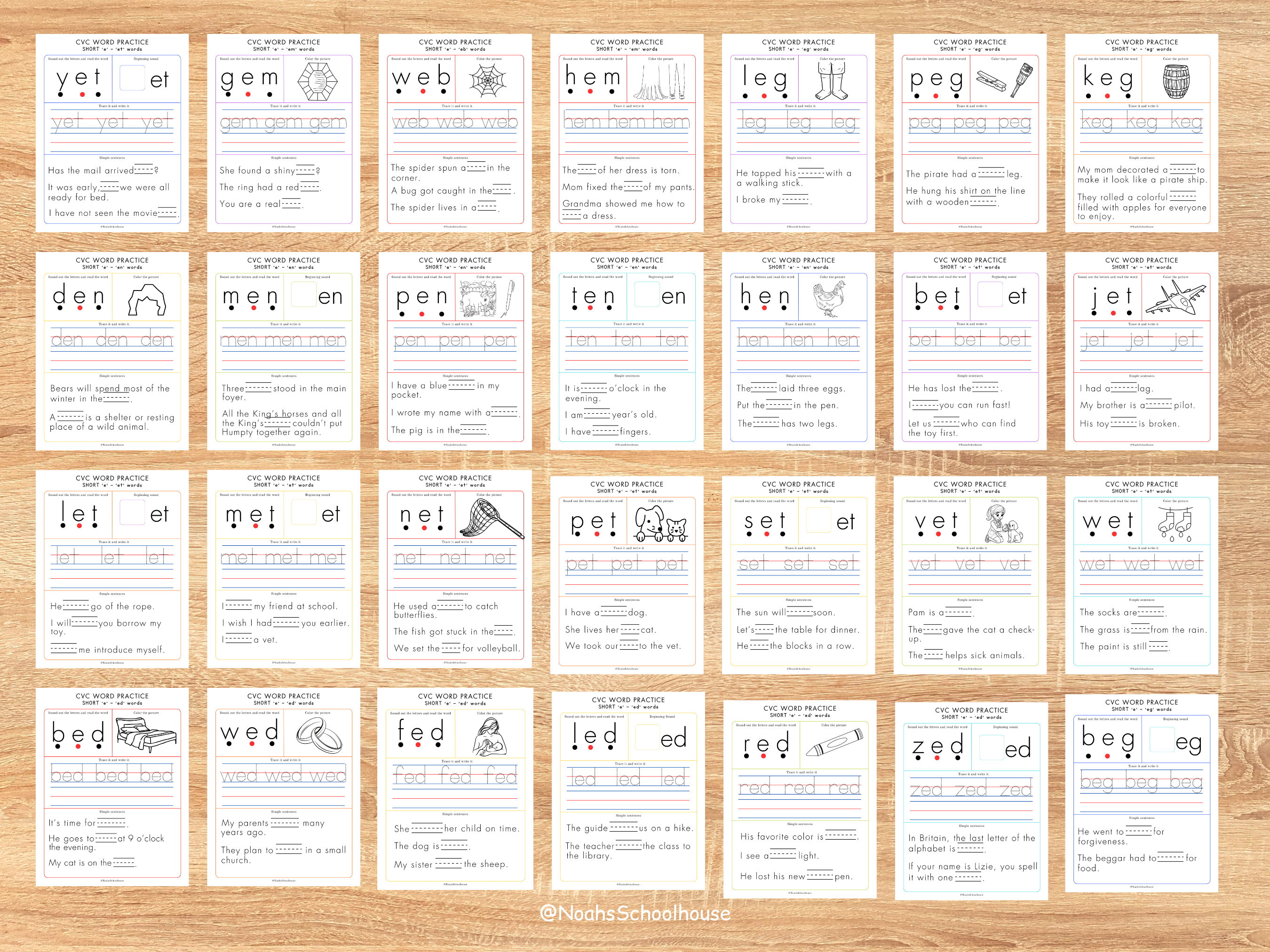 Printable CVC Short ‘e’ Worksheets | Homeschool | Pre-k Activities ...