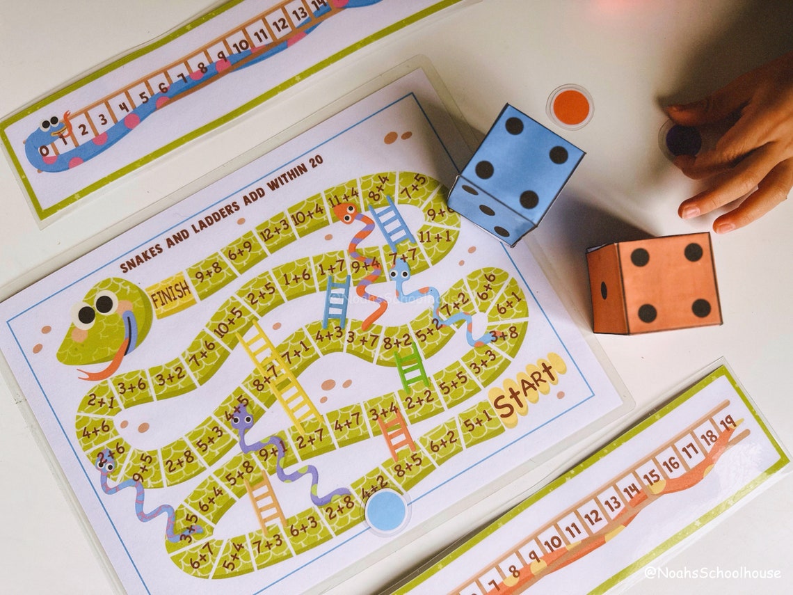 Printable Snakes and Ladders Addition Within 20 | Homeschool | Math ...