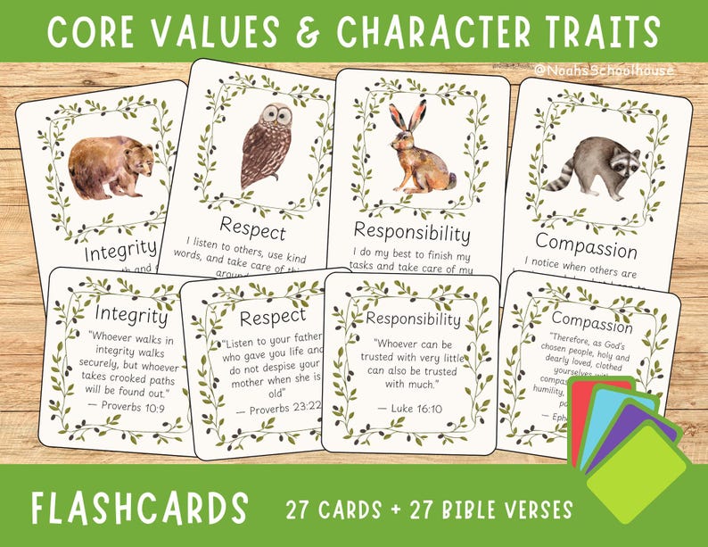 Printable Core Values and Character Traits Cards | Garland | Nursery ...