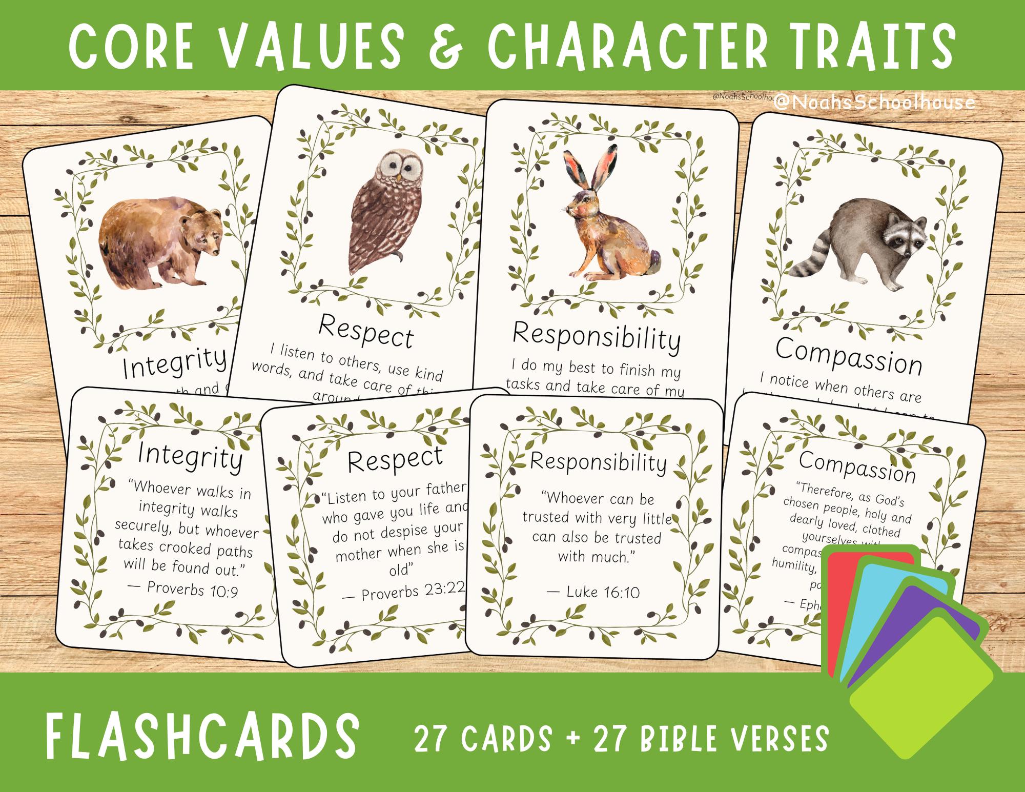 Printable Core Values and Character Traits Cards | Garland | Nursery ...